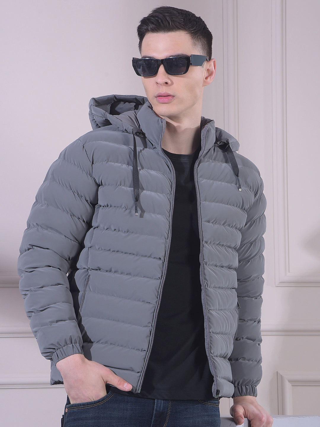 COBB SOLID GREY HOODED PUFFER JACKET – Cobbitalyofficial