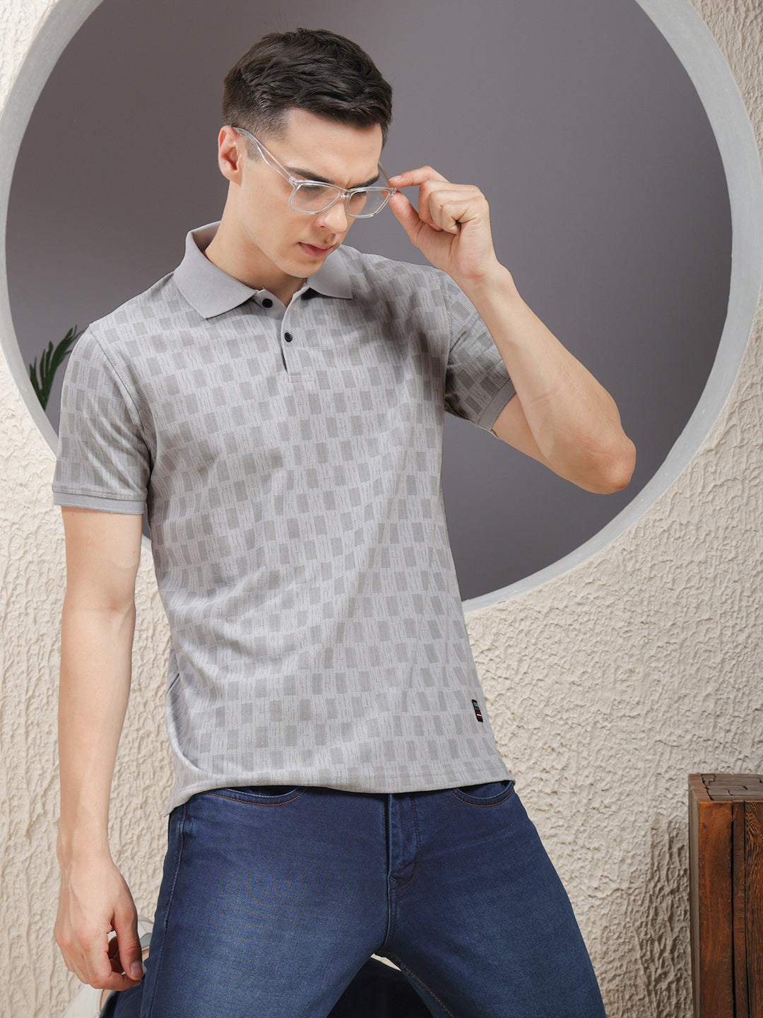 COBB GREY PRINTED POLO NECK T-SHIRT – Cobbitalyofficial