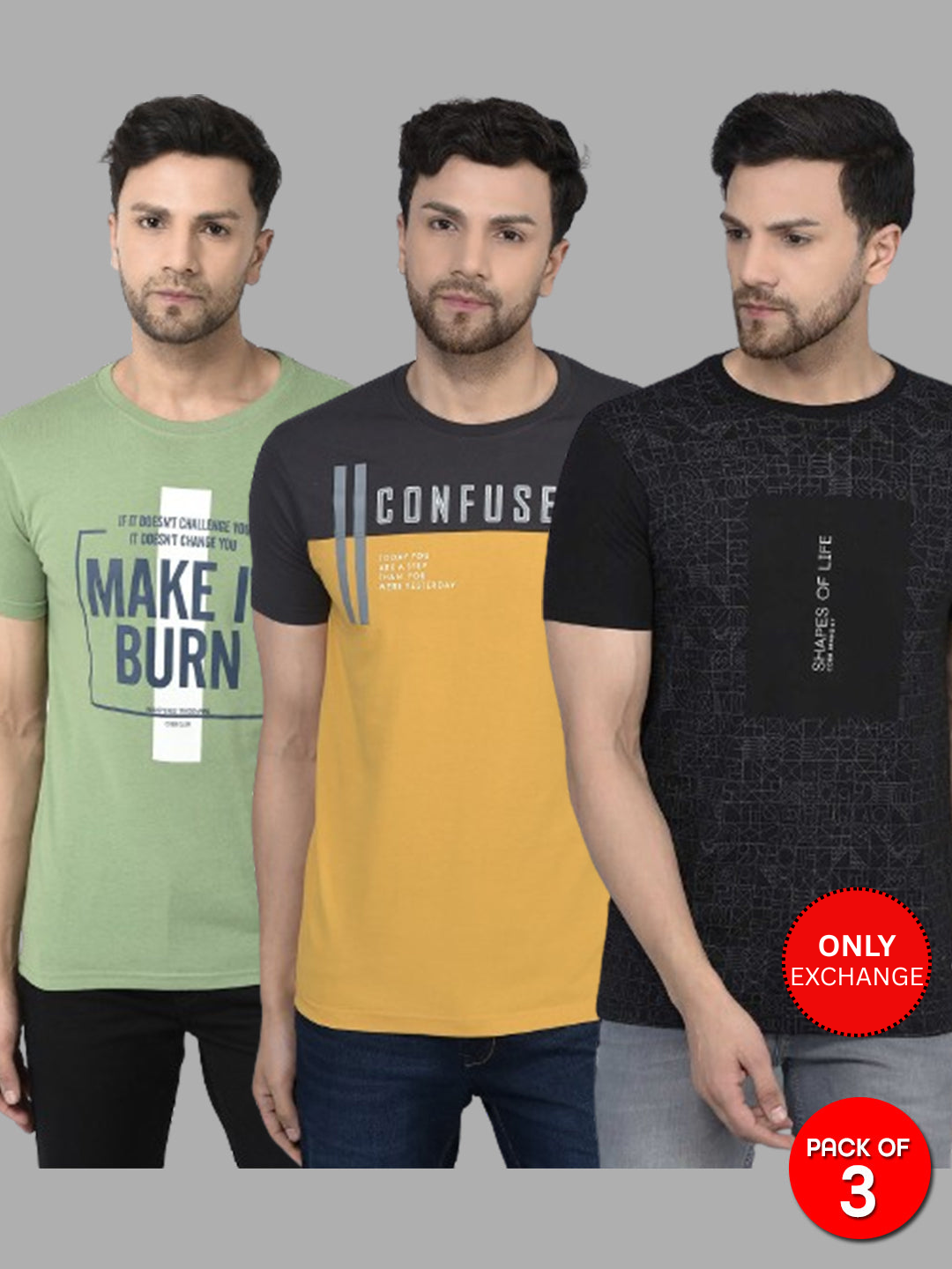 COBB Men's Pack of 3 Printed Round Neck Combo T-Shirt - Versatile and ...